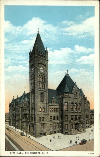 Cincinnati Ohio City Hall clock tower antique cars unused vintage ...