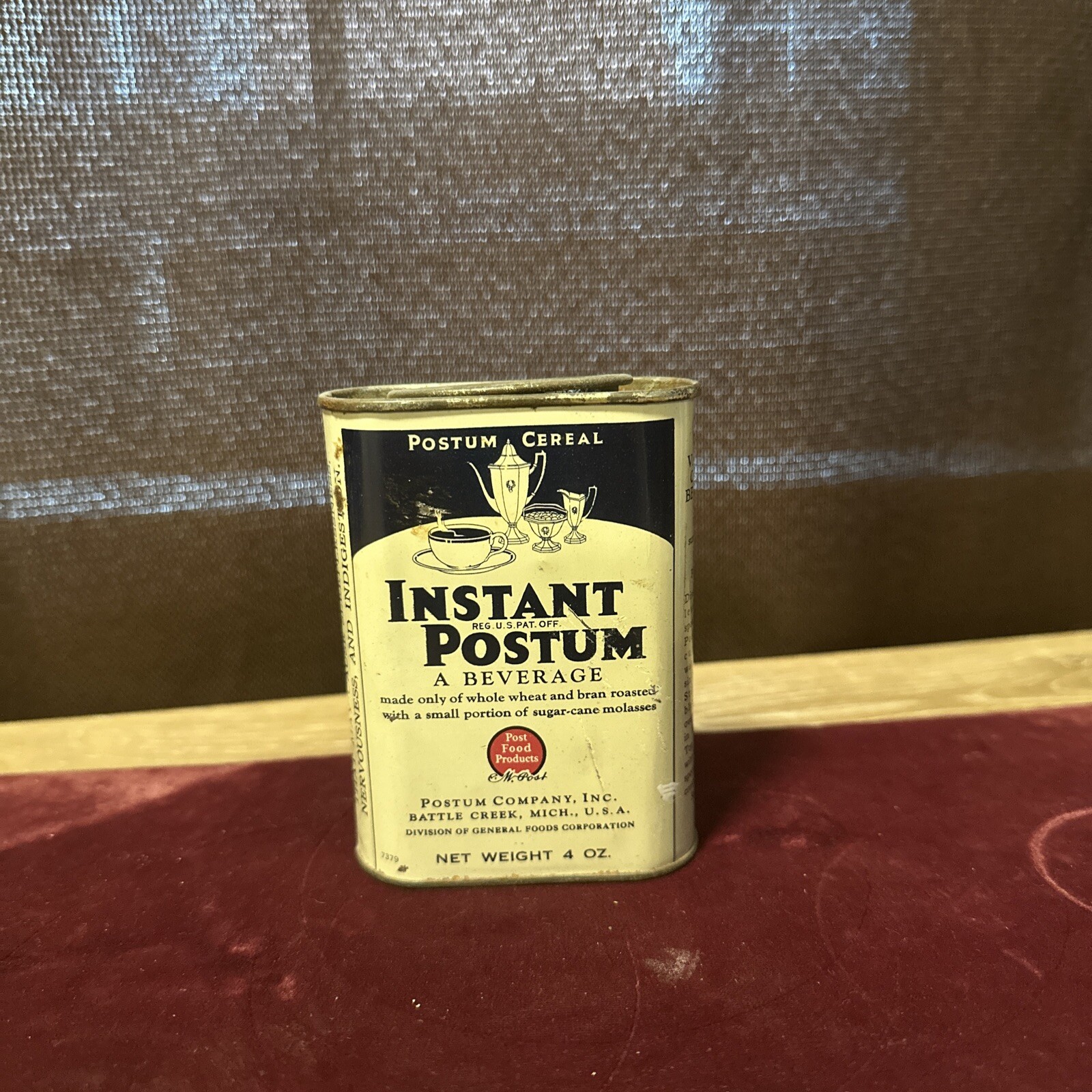 Antique Instant Postum Cereal Beverage Tin Old Advertising Battle Creek ...