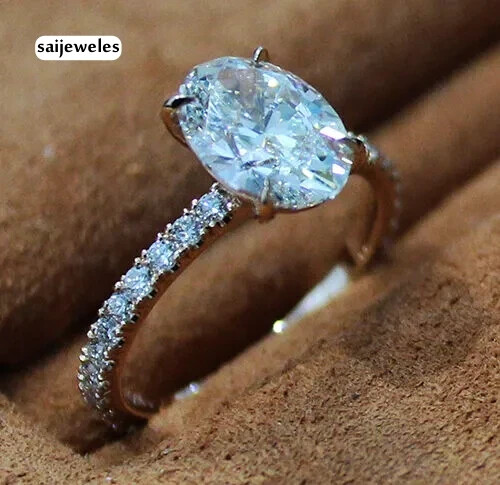 3CT Oval Cut Diamond Engagement Wedding Lab-Created Ring Gift 14K ...