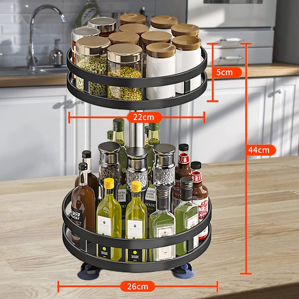 2 Layer Lazy Susan Turntable, 360° Rotating Steel Condiment Holder ...