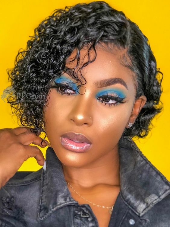 Women Short Water Wave Curly Bob Lace Front Wig Brazilian Human Hair ...