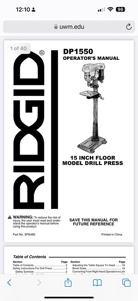 15” Ridgid drill press dp15501 | eBay
