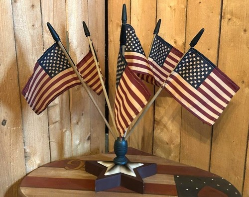 NEW Primitive Americana Patriotic Wood Centerpiece Finial USA 6 Flags ...