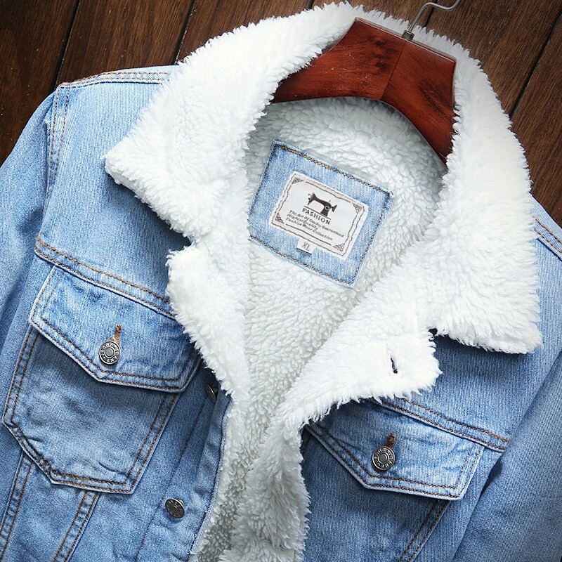 Men Winter Jean Jacket Outerwear Warm Denim Coats Wool Liner Thicker ...