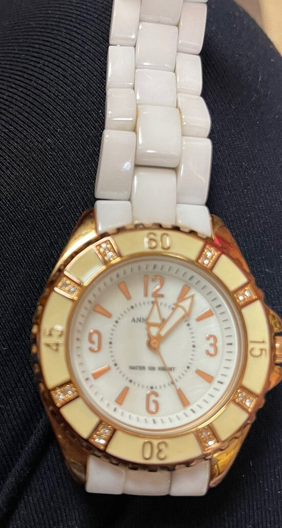 ANNE KLEIN WOMENS CRYSTAL WHITE GOLD TONE CERAMIC WATCH #9310 Y121E ...