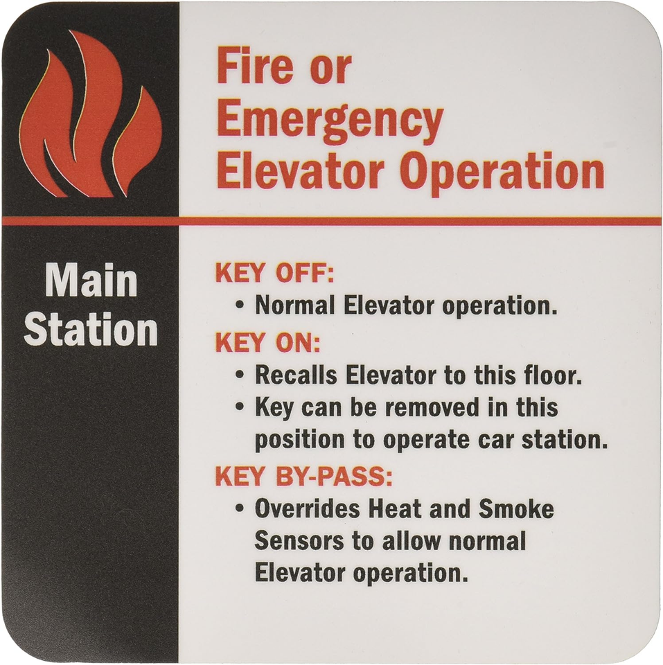Velvet Lexan Label, Legend "Fire or Emergency Elevator Operation" with ...
