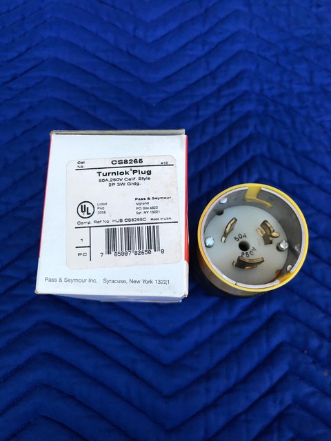 Pass & Seymour CS8265 Turnlok Plug 50 Amp 250v 2 Pole 3w California ...