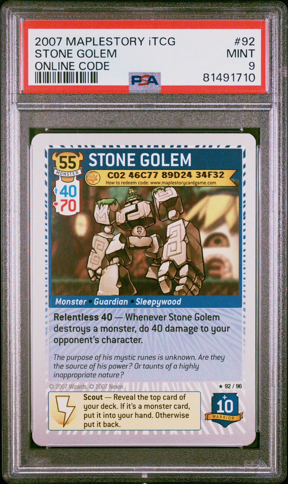 2007 Maplestory Stone Golem Online Code # 92/96 Silver PSA 9 POP 1 GEM ...