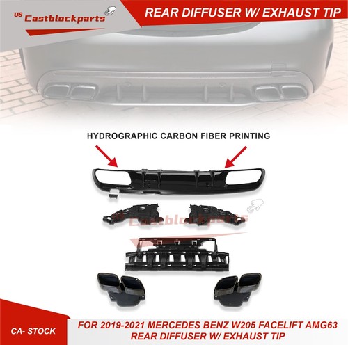 C63 Style Rear Diffuser+Exhaust For 19-21 Mercedes W205 Sedan C300 C43 ...