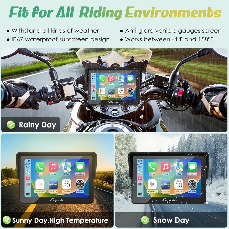 W502 Motorcycle GPS Wireless Portable Carplay/Android Auto Waterproof ...