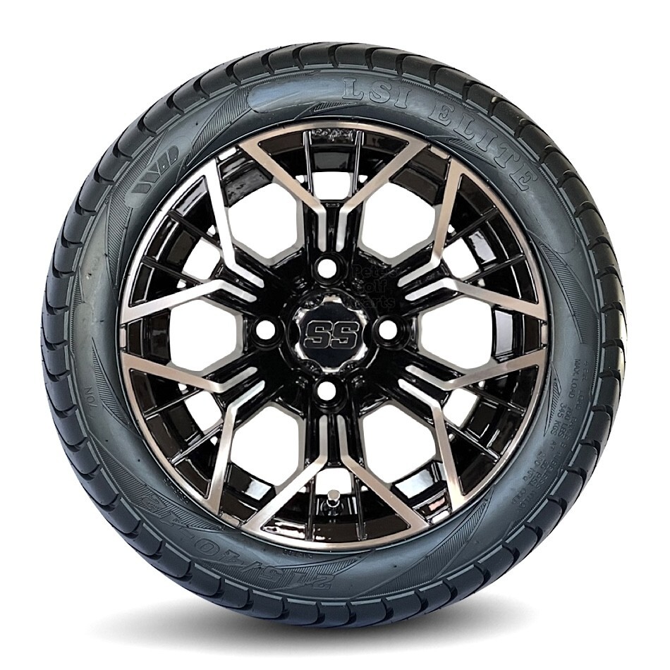 12″ Mantis Black Machined Golf Cart Wheels 215/40-12 DOT Low-Pro Tires ...
