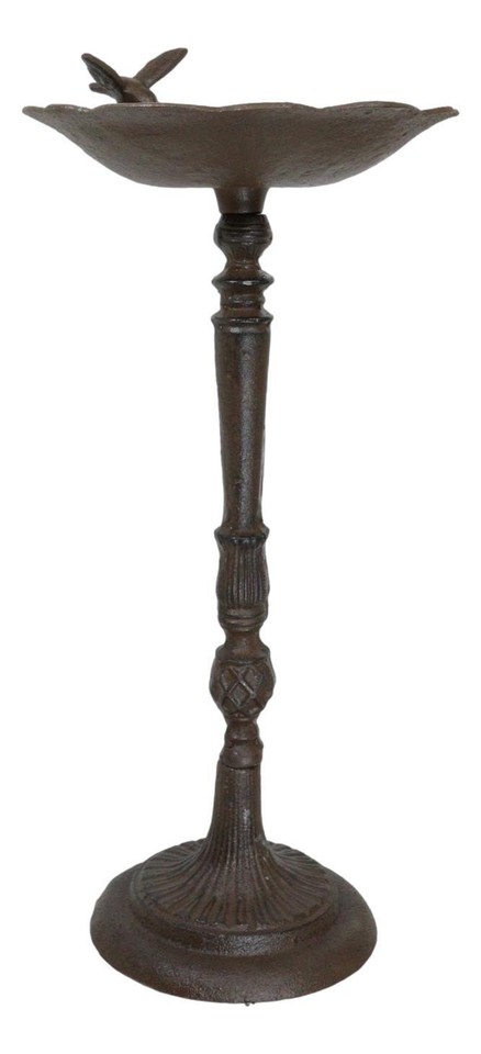 Rustic Cast Iron Hummingbird Perching On Flower Garden Bird Feeder Bath ...