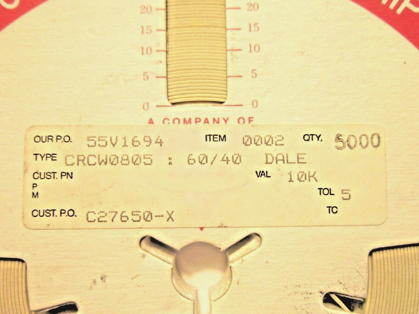 CRCW0805-103JRT1 DALE RESISTOR METAL GLAZE 10.0K ohm 5% 5000-PC LOT ...