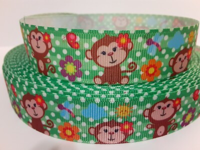 Grosgrain Ribbon Monkeys Cartoon Baby Shower Flowers Polka Dots Green ...