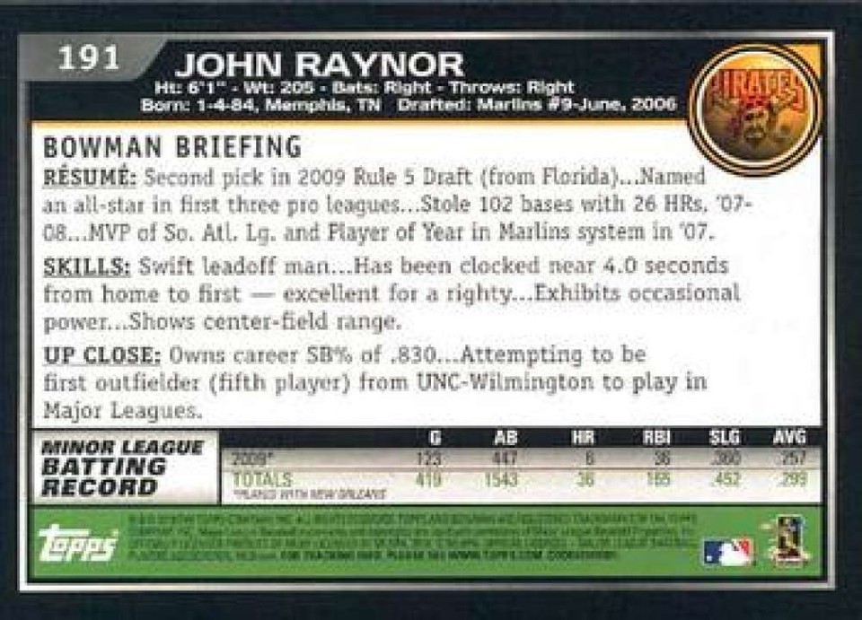 2010 Bowman Gold #191 John Raynor Pirates NM-MT | eBay