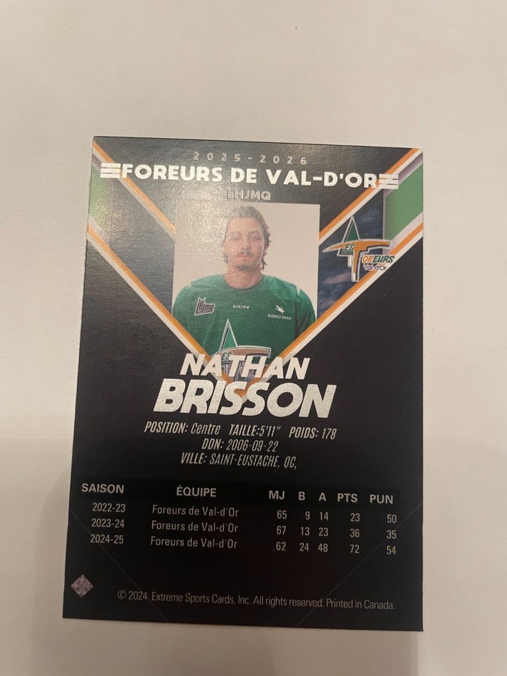 Nathan Brisson 2025-26 Foreurs de Val-d'Or limited silver edition 5/6 ...