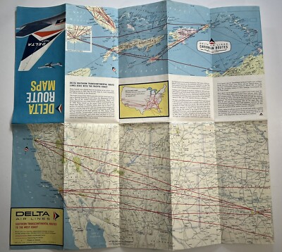 DELTA AIR LINES EARLY 1960s FOLD-OUT ROUTE MAP SOUTH EAST CARIBBEAN | eBay