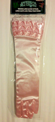 Long Opera Gloves- Pink Satin Ribbon & Pearls Regency Victorian Cosplay ...