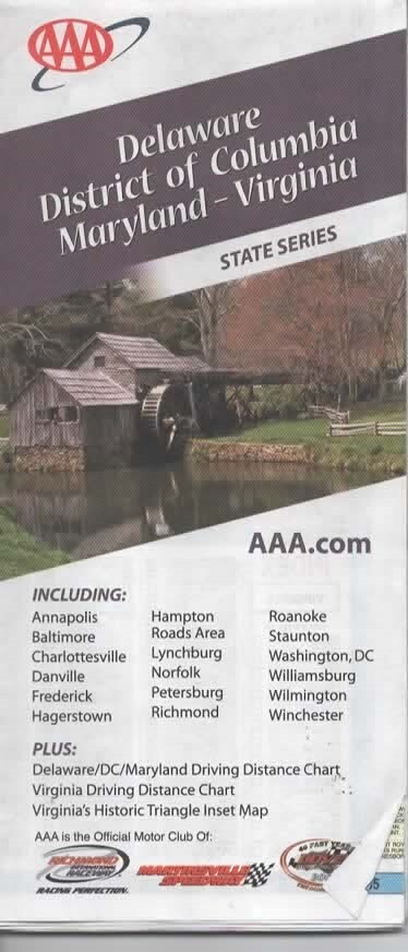 AAA Highway Road Map Delaware-District Columbia-DC-Maryland-Virginia ...
