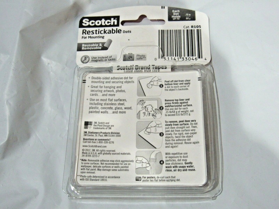 Scotch Restickable Double-Sided Adhesive Dots 7/8-inch Diameter Clear ...