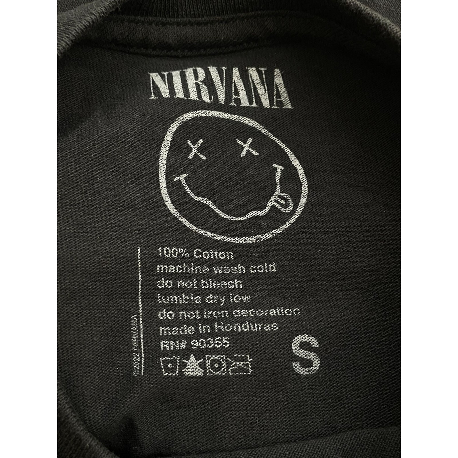 NIRVANA 90's Smiley Face Logo Nevermind Black T-Shirt… - Gem