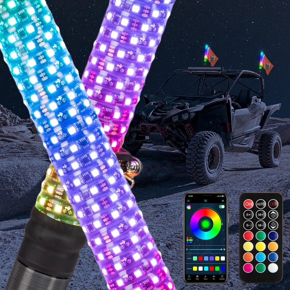 KEMIMOTO 2FT Fat Whip Lights LED Spiral Chasing Lighted for Can-Am ...