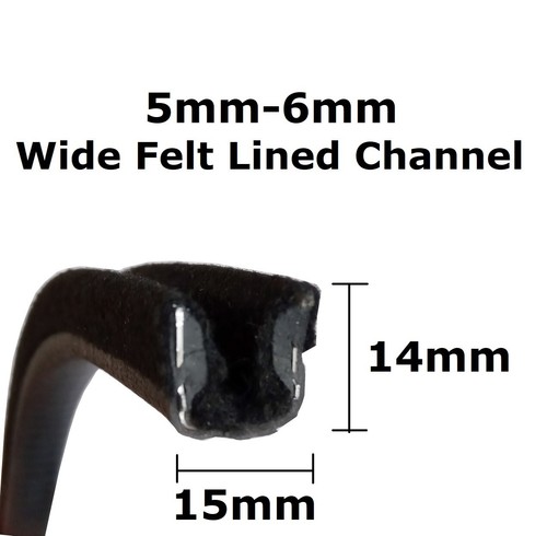 Felt Lined Flexible Rubber Car Window Channel Seal Fits 5-6mm - Priced ...