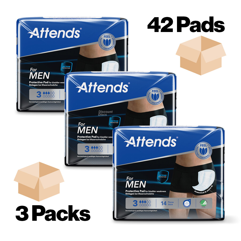 Attends for Men Level 3 Incontinence Pads 3 Packs of 14 Absorbent ...