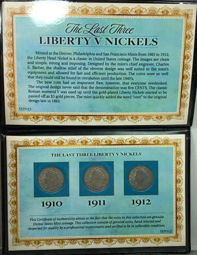 THE LAST THREE LIBERTY V NICKELS ~ 1910 ~ 1911 ~ 1912 w/COA | eBay