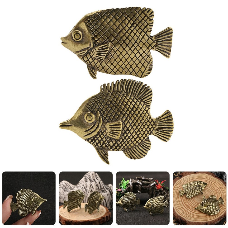 2 Pcs Antique Copper Fish Figurine Collectible Sculpture Tabletop ...