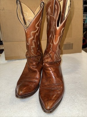 Vintage Justin Leather Cowboy Boots 9 1/2 Brown | eBay