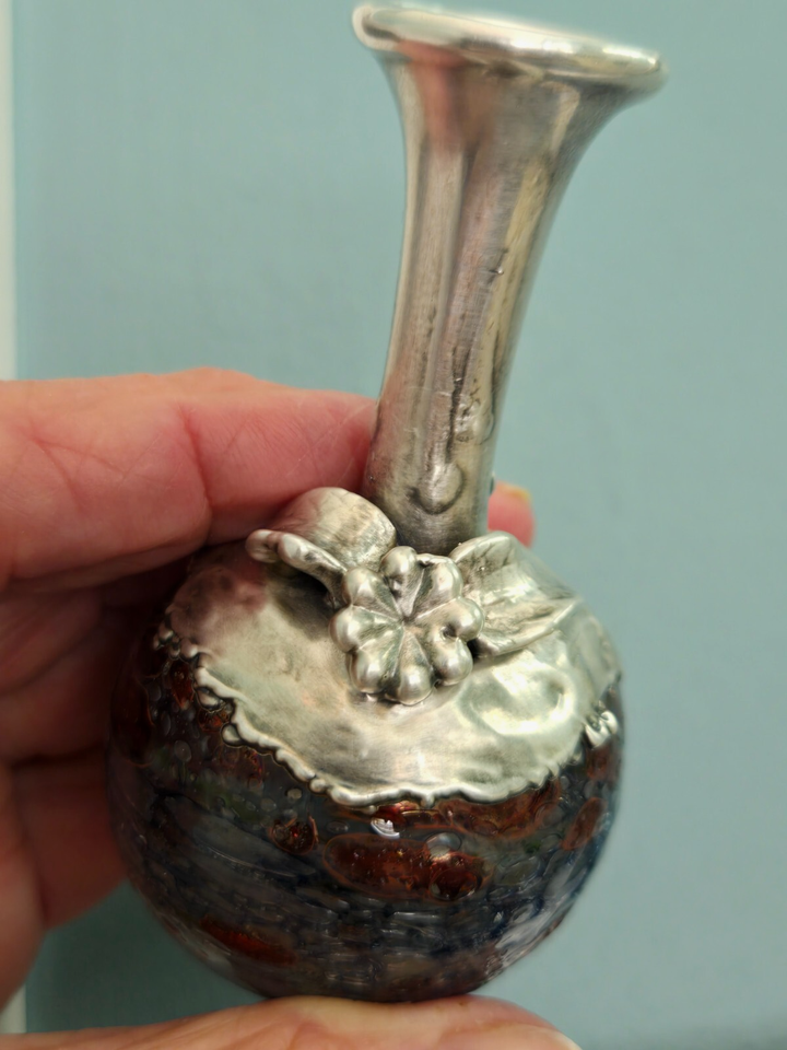 Vintage King Solomon Glass Perfume Bottle W/Floral Sterling Silver ...