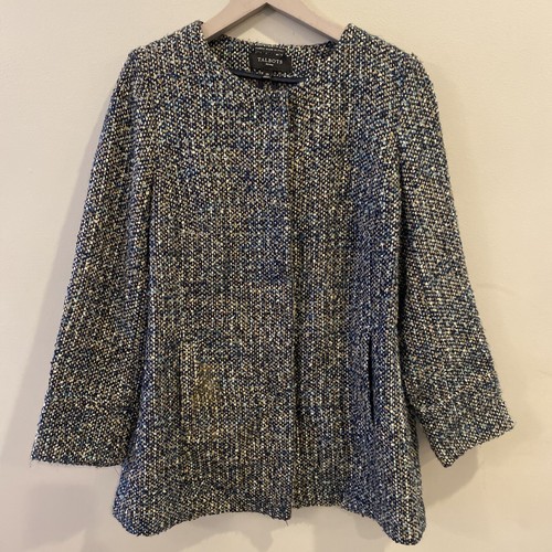 Talbots Tweed Coat Italy Fabric Longline Snap Front Collarless Jacket Blazer 12P | eBay