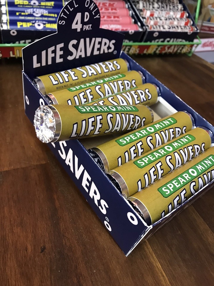 Vintage LIFE SAVERS Spear O Mint Candy Box 7 Prop Rolls Milk Bar Retro ...