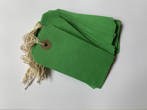Green Strung Tie On Tags Labels Retail Luggage tags with string 120mm x ...