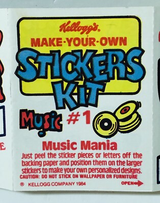 1984 Kellogg's Cereal Prize Make Your Own Stickers Kit Music #1 Music ...