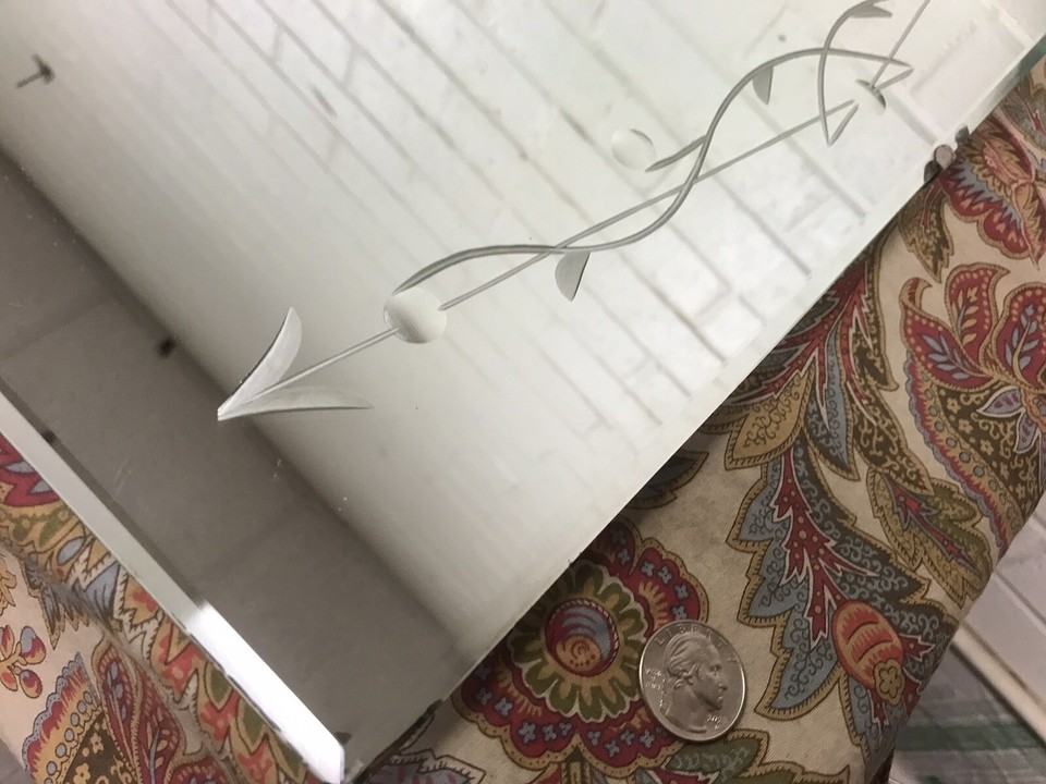 ANTIQUE VINTAGE FRAMELESS BEVELED ETCHED WALL MIRROR 26” X 18” ART DECO ...