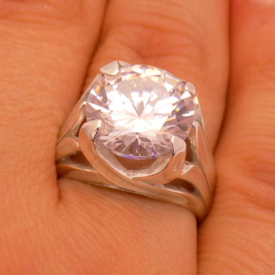 Fabulous Vintage Solid 925 Sterling Silver Stunning Big Stone White CZ ...