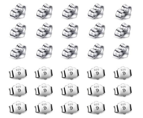 30Pcs/15 Pairs 925 Sterling Silver Earring Backs Replacement Secure Ear ...