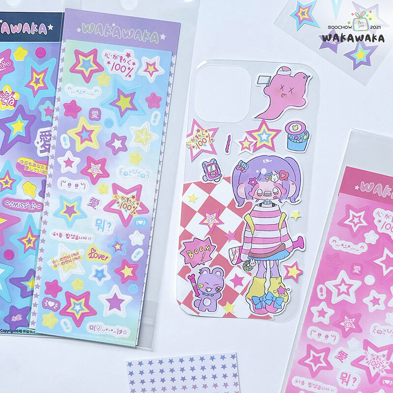 Colorful Star Pattern DIY Scrapbooking Stickers Kpop Idol Photo Card ...