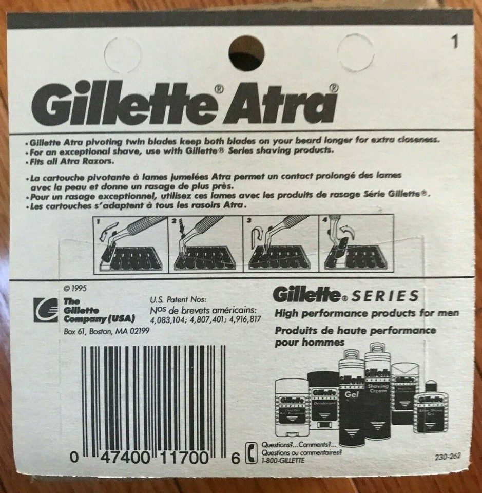 Vintage 1995 Gillette Atra Razor Blades No Lubricant Strip 60 Blades12 ...