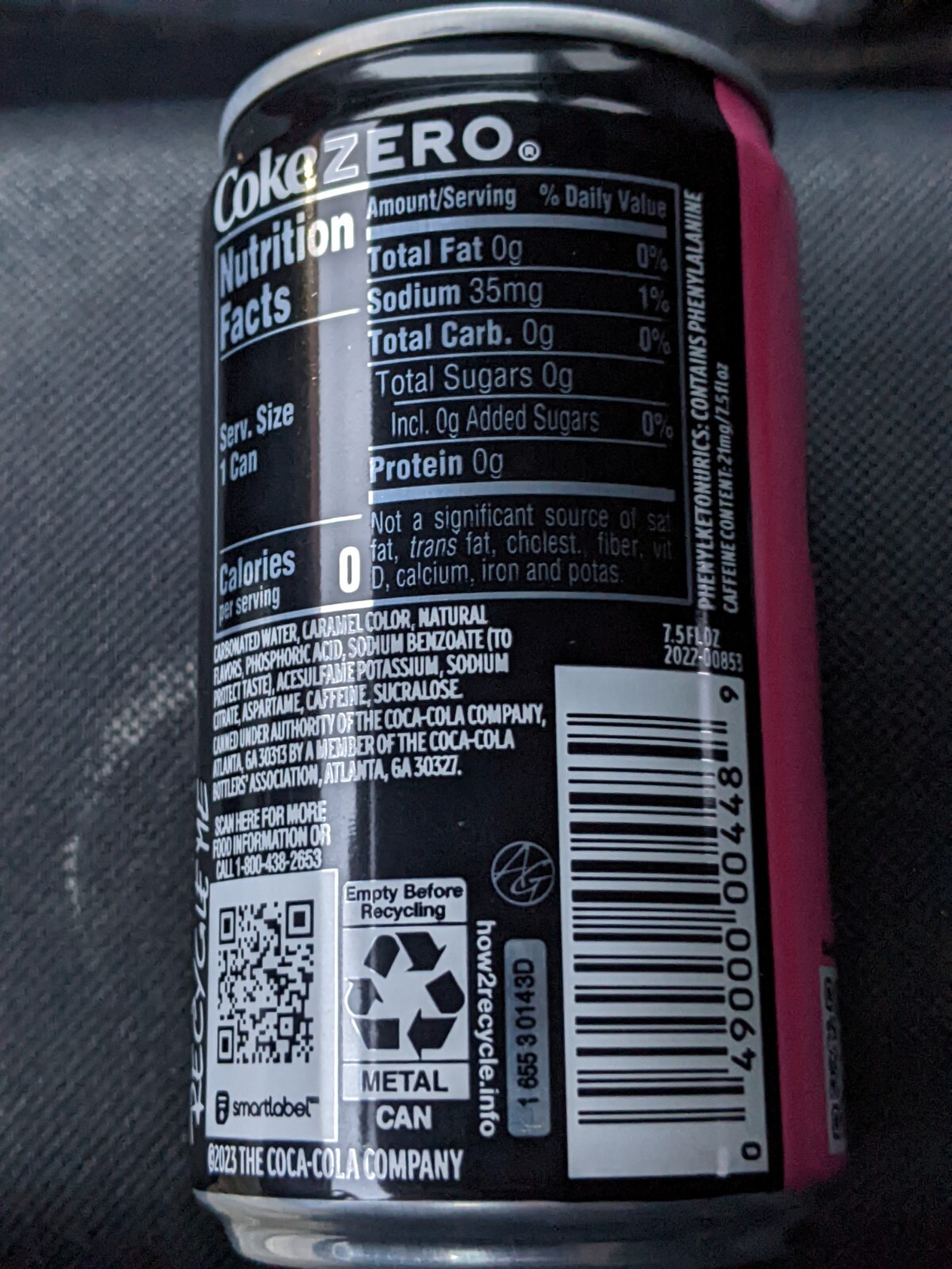 Coke Zero Nutrition Label