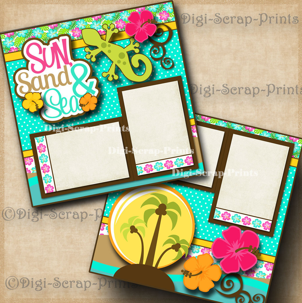 SUN SAND & SEA 2 premade scrapbook pages paper piecing layout beach BY ...