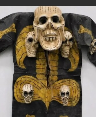 Vintage Mexican Mask Dance Costume Carved Painted Wood Skeleton Traje ...