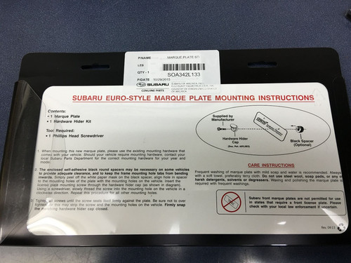 Genuine OEM Subaru Euro Style STI Marque Plate Matte Black SOA342L133 ...