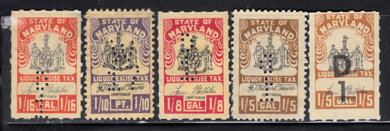 us-maryland-distilled-liquor-excise-tax-revenue-stamps-5-different