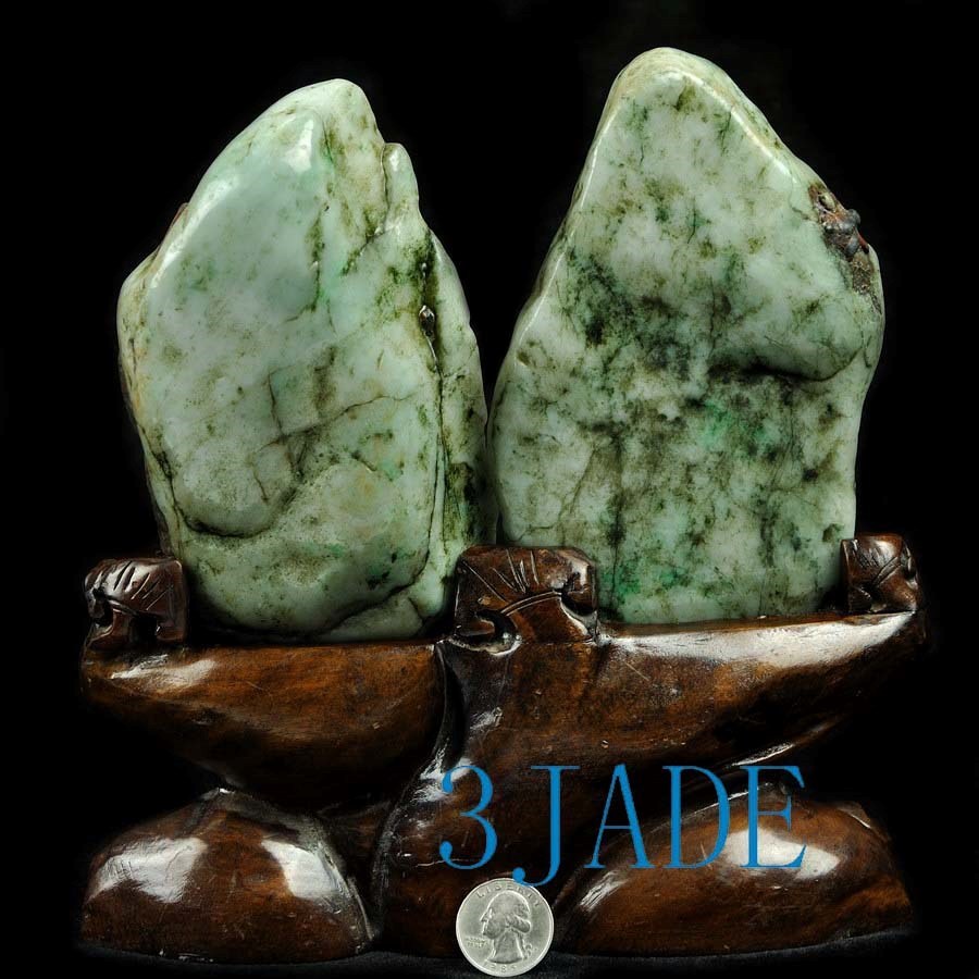 2 Natural Jadeite Jade Carving: Dragon Phoenix Statues / Sculpture ...