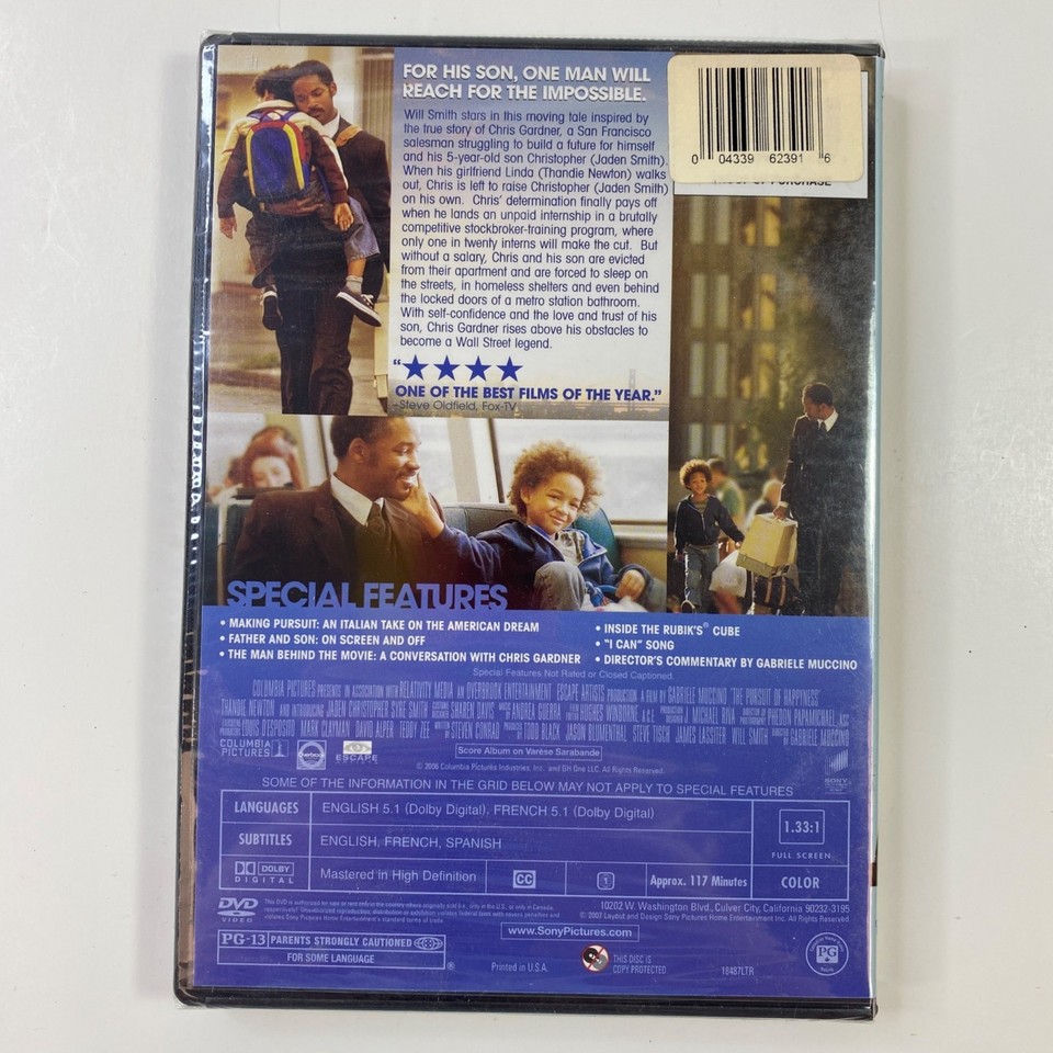 The Pursuit Of Happyness 2006 DVD Full Screen Will Smith Jaden Smith ...
