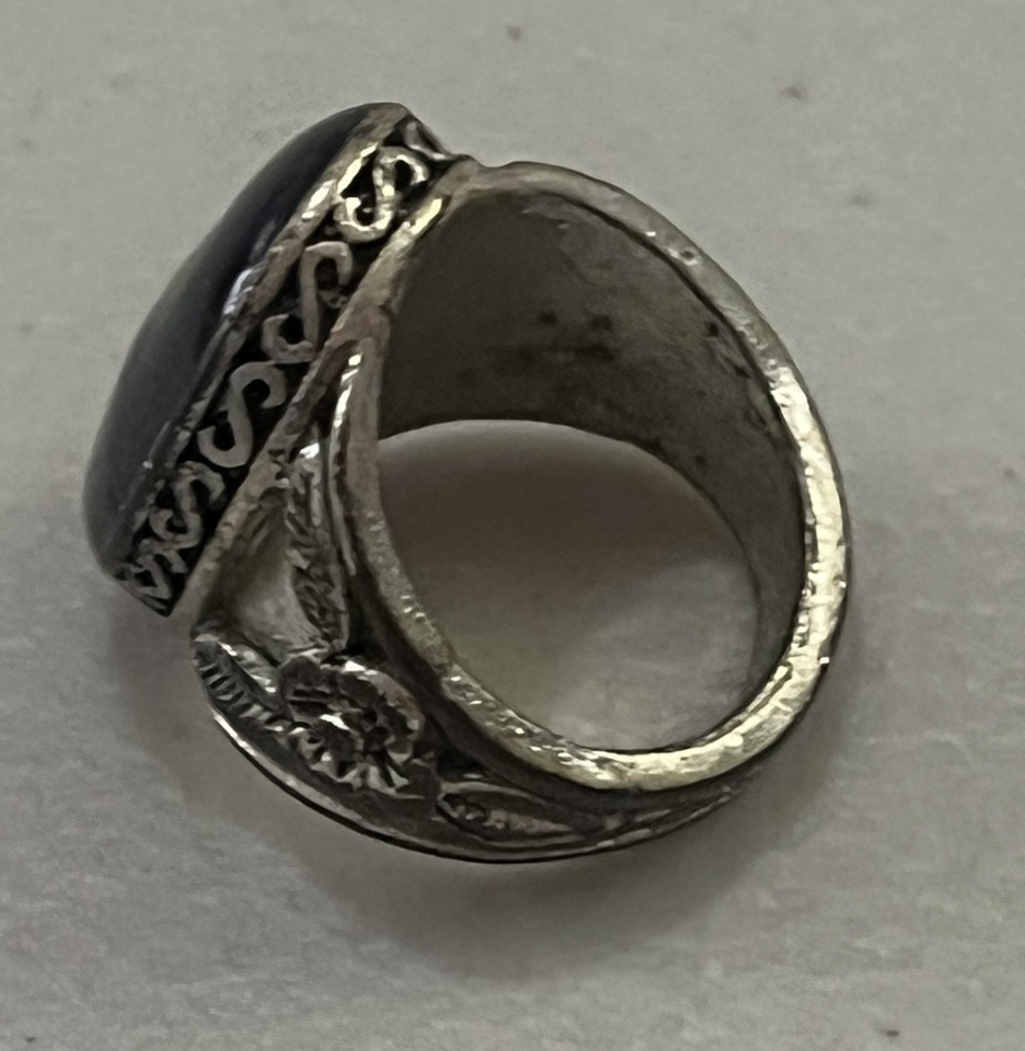 Vtg Men's Signet Ring Large Black Unisex Gothic Biker White Metal ...