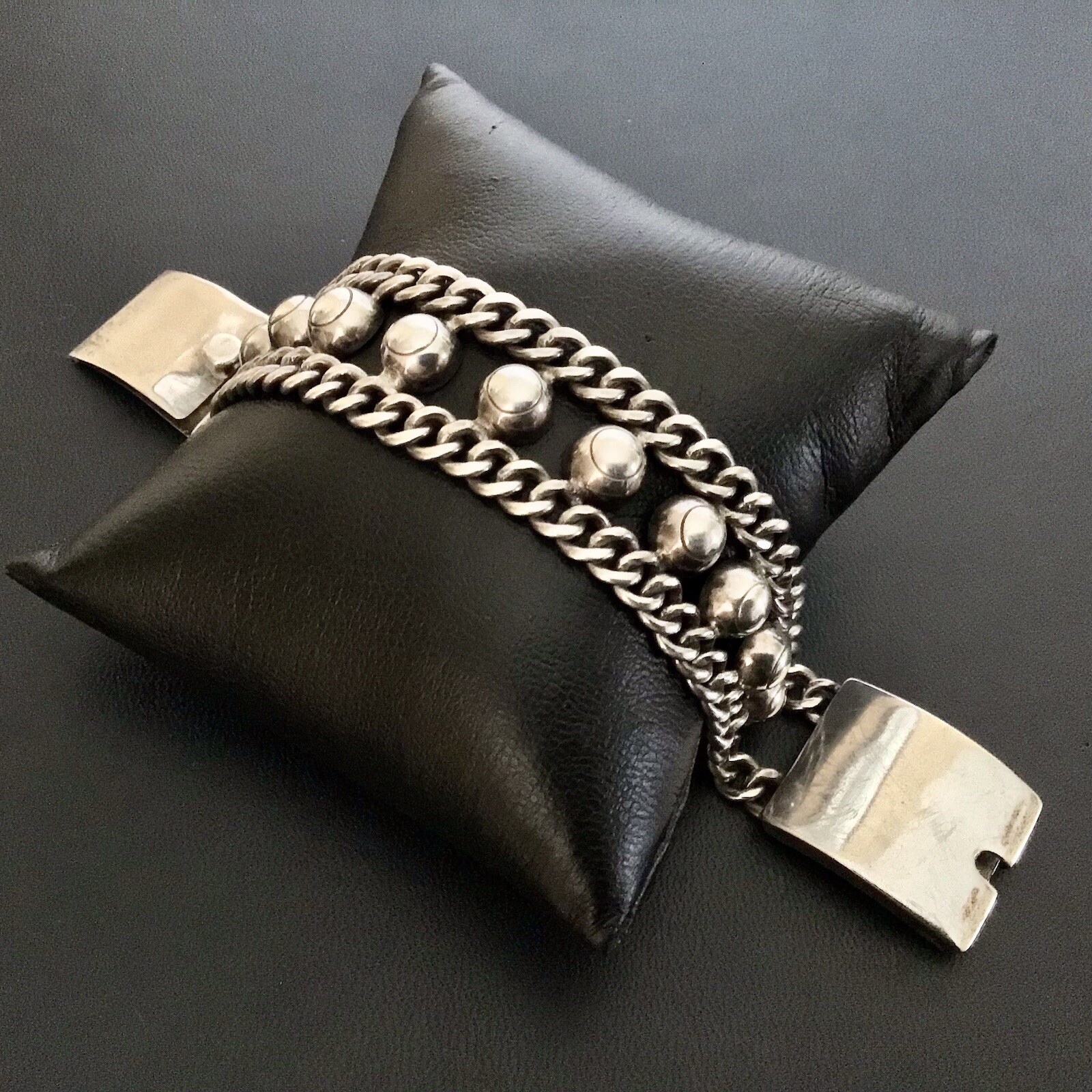Taxco Sterling Silver Retro Domed Double Curb Chain B… - Gem